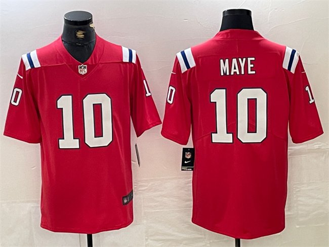New England Patriots #10 Drake Maye Red 2024 Draft Vapor Limited ...