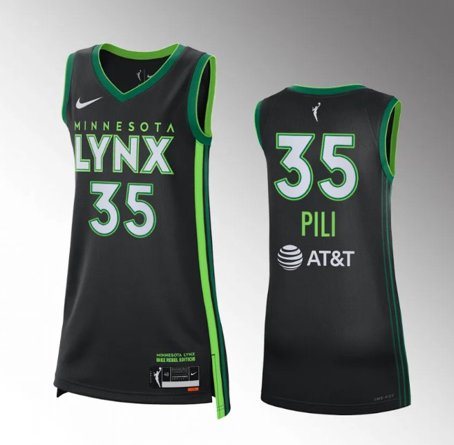 Minnesota Lynx #35 Alissa Pili Black 2024 Rebel Edition Stitched ...