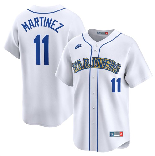 Seattle Mariners #11 Edgar Martinez White Throwback Cooperstown Limited ...