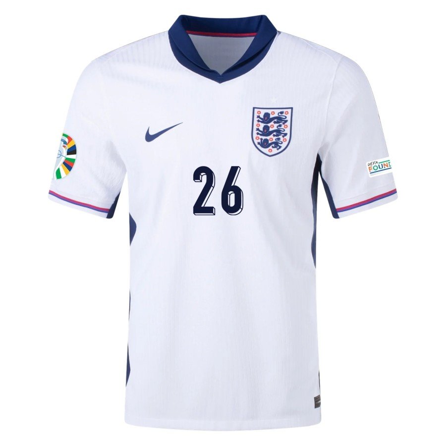 Men's Kobbie Mainoo 26 England 2024 Home White Jersey With Patches