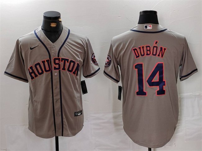 Houston Astros #14 Mauricio Dubón Grey Cool Base Stitched Baseball Jersey