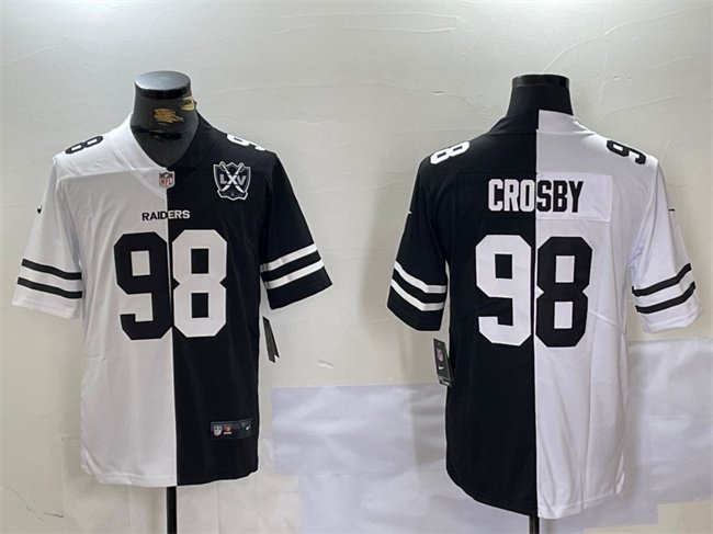 Raiders #98 Maxx Crosby Black White Split With 65th Anniversary Patch ...