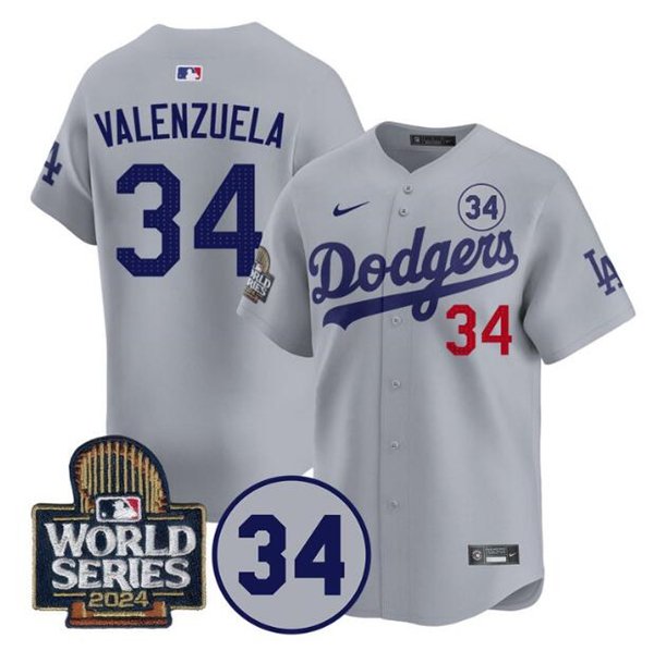 Dodgers #34 Toro Valenzuela Gray 2024 World Series With No. 34 Patch ...