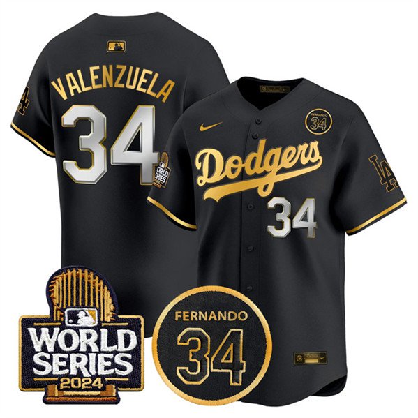 Dodgers #34 Toro Valenzuela Black/Gold 2024 World Series & Fernando ...