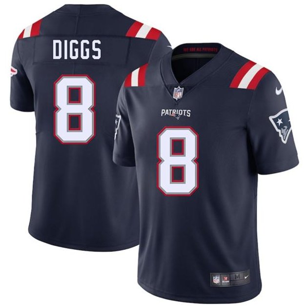 New England Patriots #8 Stefon Diggs Navy 2025 Vapor Limited Stitched ...