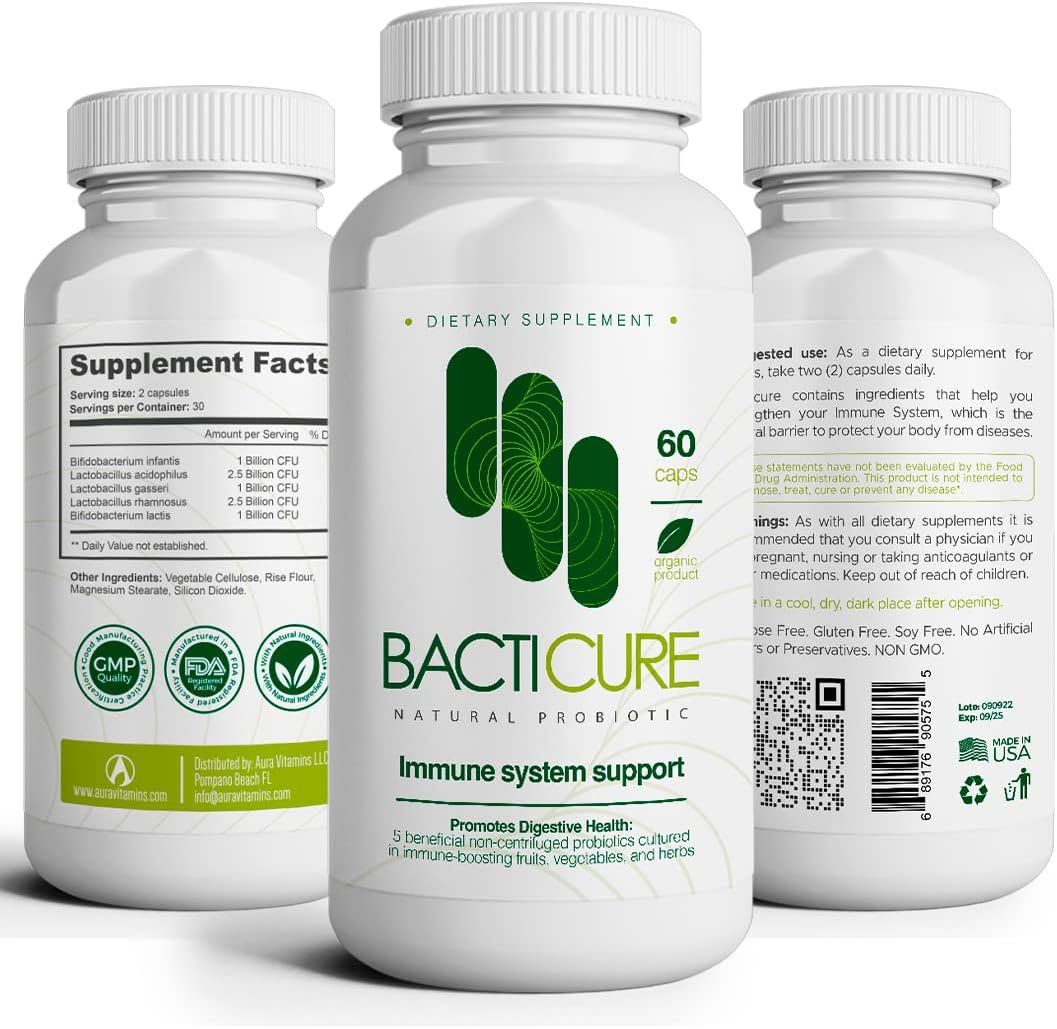 Bacticure Probiotic | Natural Daily Probiotic Supplement | 60 Capsules ...