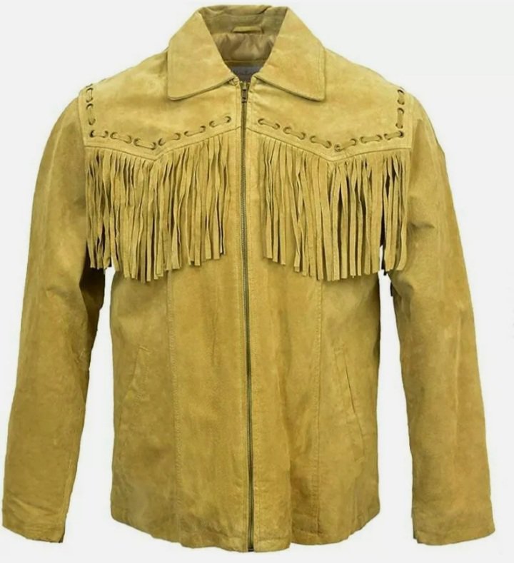 Men's Traditional Western cowboy Leather Jacket coat With Fringes Bone ...