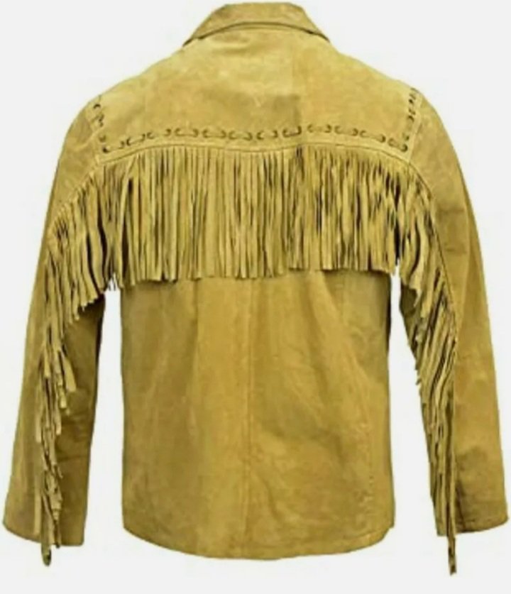Men's Traditional Western cowboy Leather Jacket coat With Fringes Bone ...