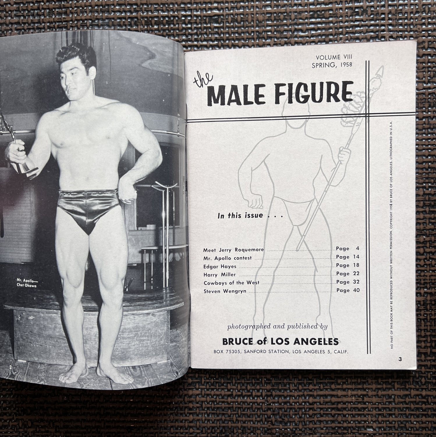 THE MALE FIGURE Vol. 8 (1958) BRUCE BELLAS Posing Strap Physique Muscle Beefcake Male Semi-Nudes