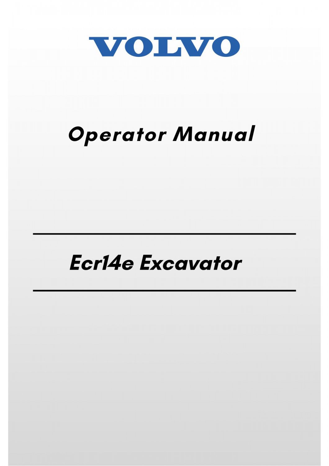 Volvo Ecr14e Excavator Operator Manual
