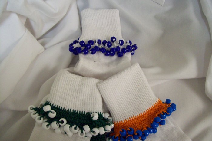 Dark Green and White Cheerleading/School Spirit Beaded Bobby Socks