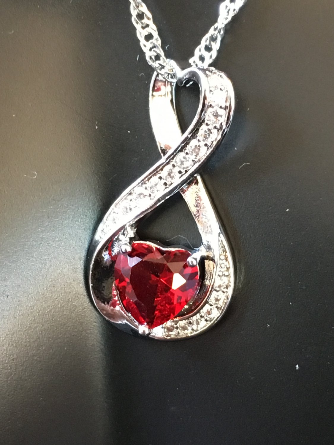 Necklace Heart Shape Red Ruby Infinity Necklace #167 USA Seller