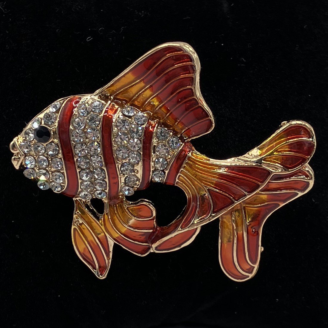 Sea Life Goldfish Red/Gold Pin Brooch With Shiny Rhinestone #826