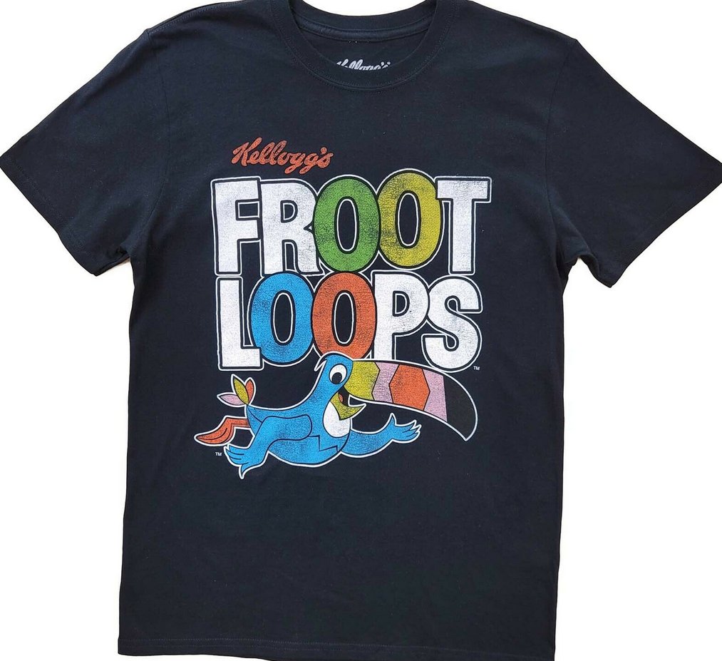 New Kellogg's Cereal Fruit Loops Toucan Sam Black Retro Vintage T-Shirt