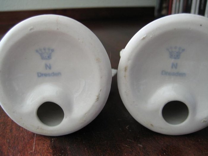 2 White Dresden Angels Candleholders - Crown Mark & N