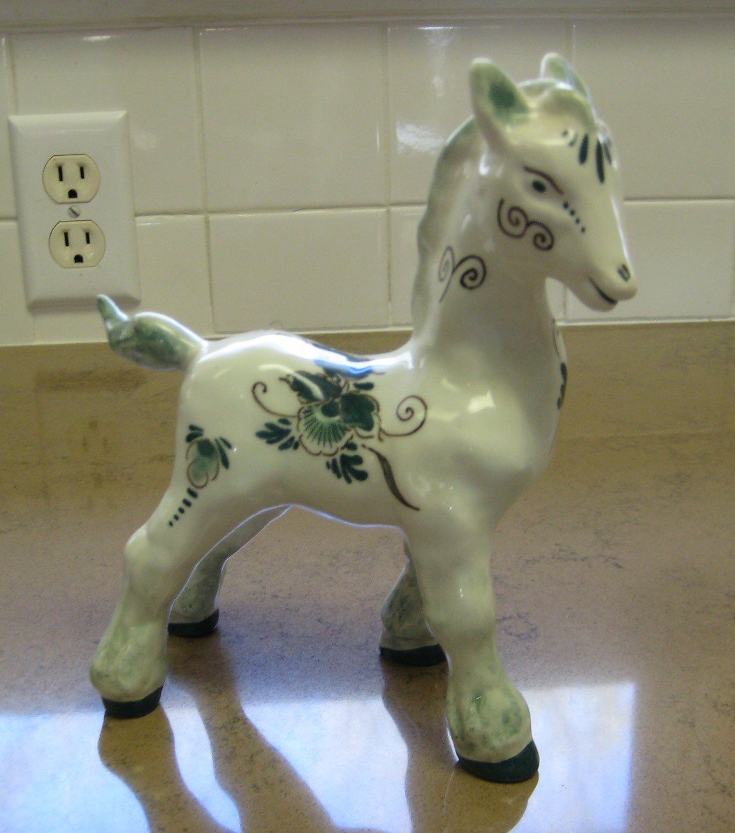 Plateelbakkerij Schoonhoven Green Delftware Pottery Horse Figurine
