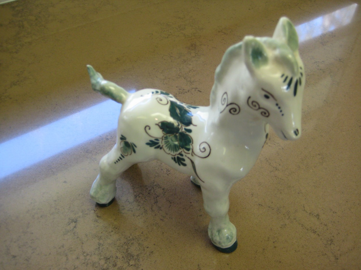 Plateelbakkerij Schoonhoven Green Delftware Pottery Horse Figurine