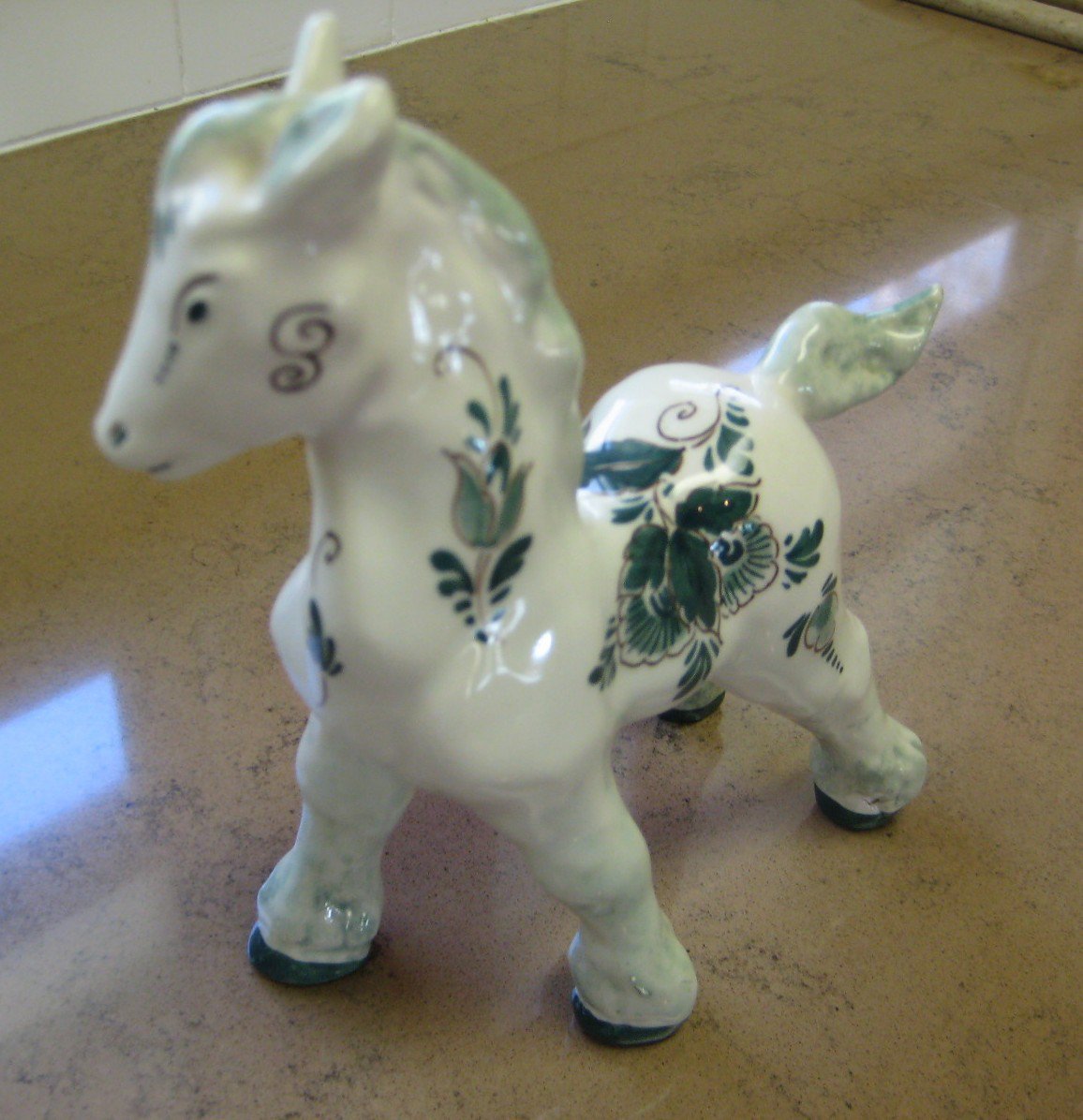 Plateelbakkerij Schoonhoven Green Delftware Pottery Horse Figurine
