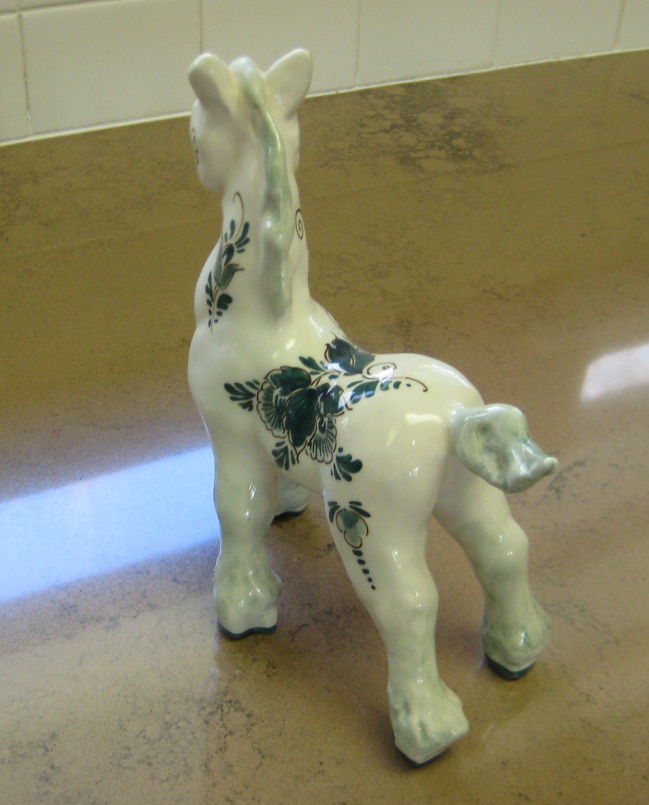 Plateelbakkerij Schoonhoven Green Delftware Pottery Horse Figurine