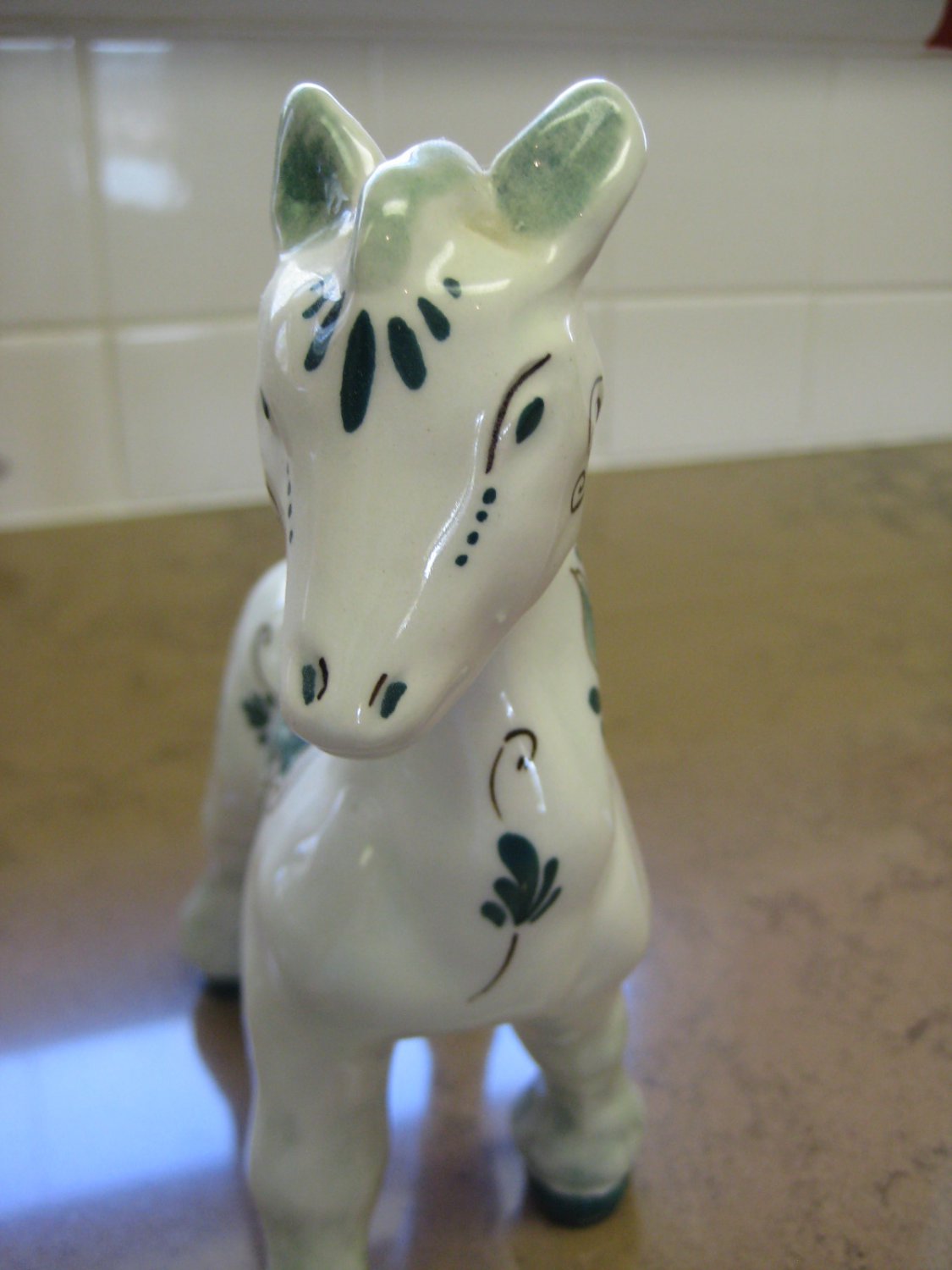Plateelbakkerij Schoonhoven Green Delftware Pottery Horse Figurine