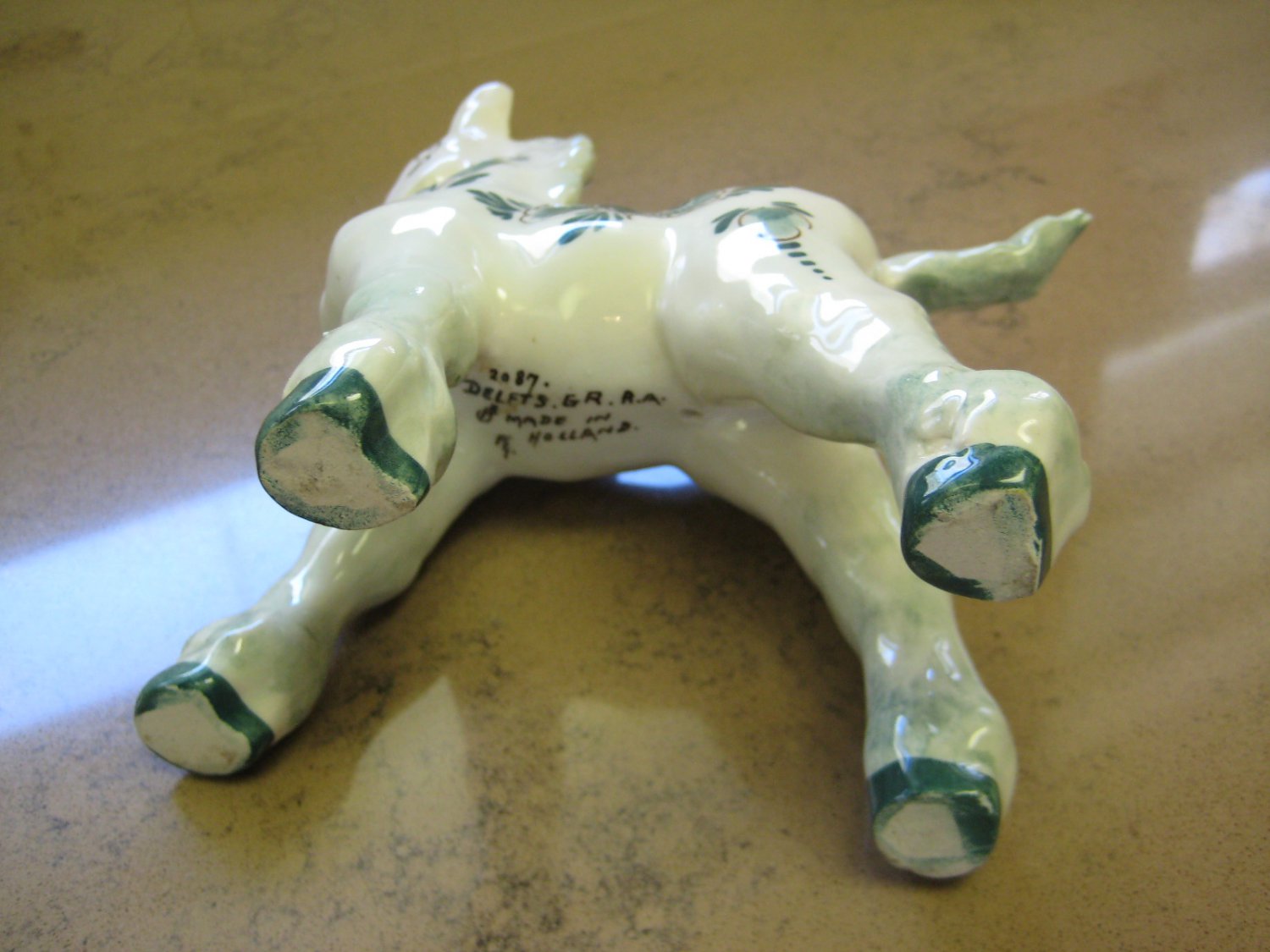 Plateelbakkerij Schoonhoven Green Delftware Pottery Horse Figurine