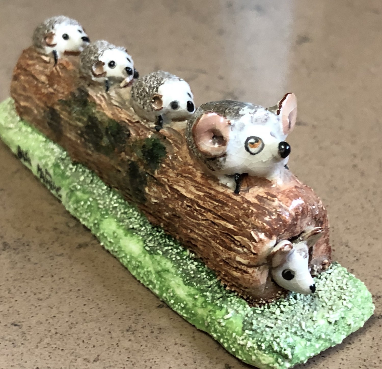Basil Matthews England Hedgehog Family on a Log Figurine