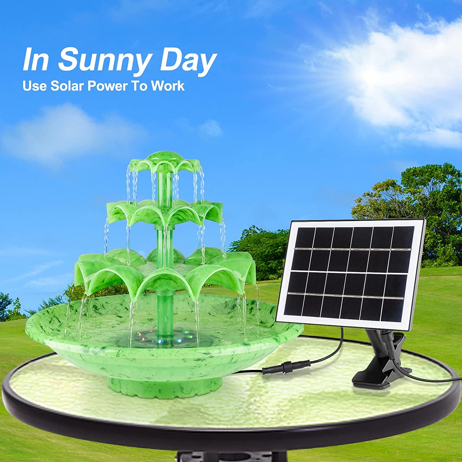 3 Tier DIY Solar Fountain with 24-Hours Working and Lights, Upgrade 3 ...