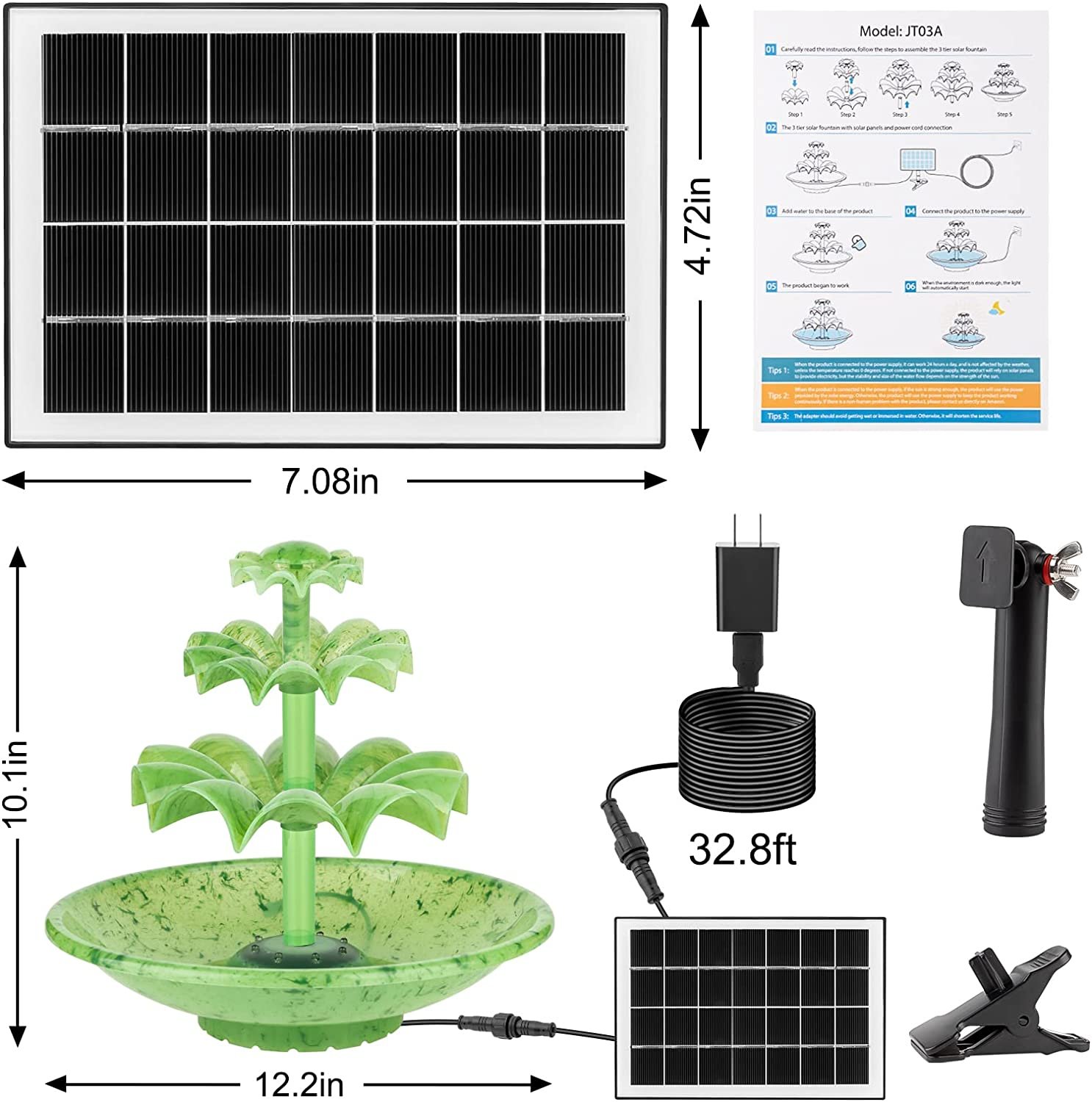 3 Tier DIY Solar Fountain with 24-Hours Working and Lights, Upgrade 3 ...