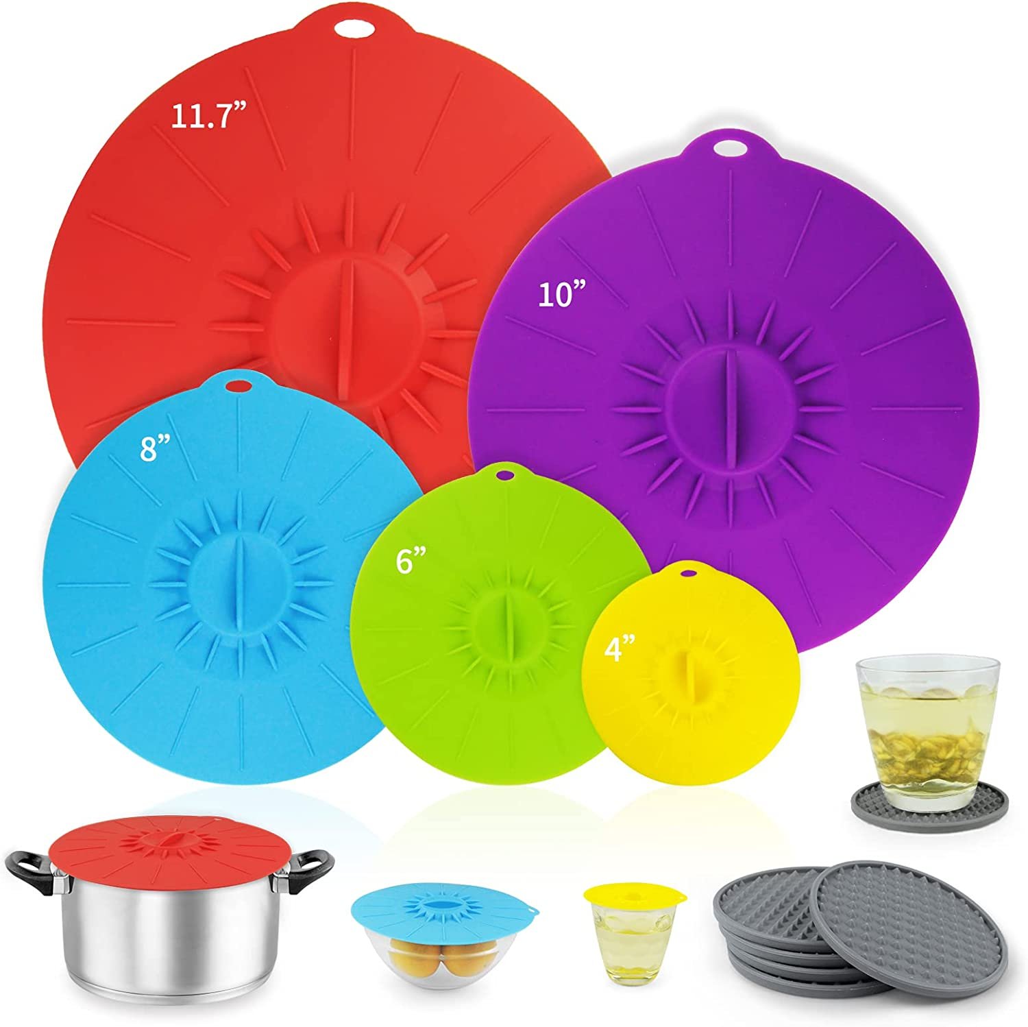 10 Pack Kitchen Silicone Lids, Coasters，Microwave Splatter Cover, Anti ...