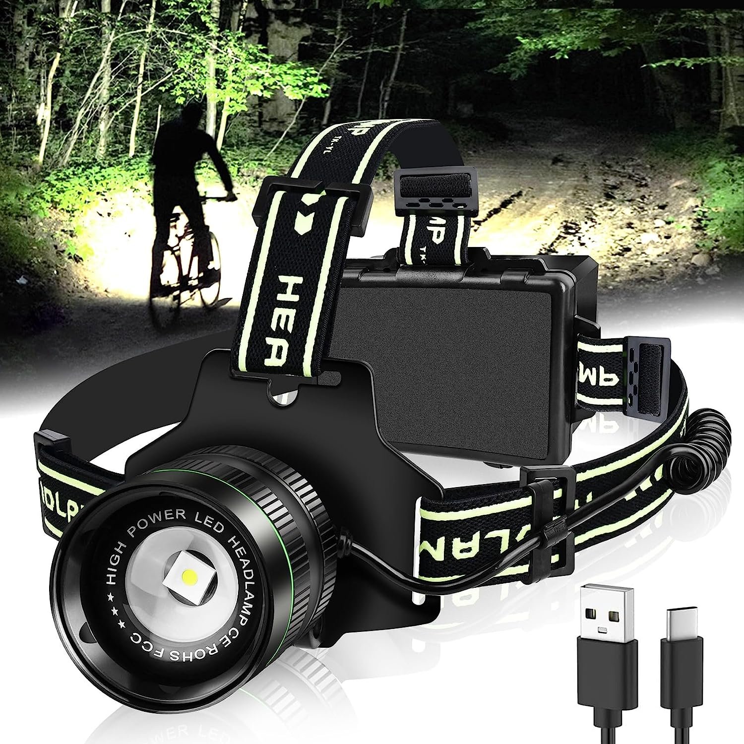 LED Rechargeable Headlamp, 100000 Lumens Super Bright Headlight with ...