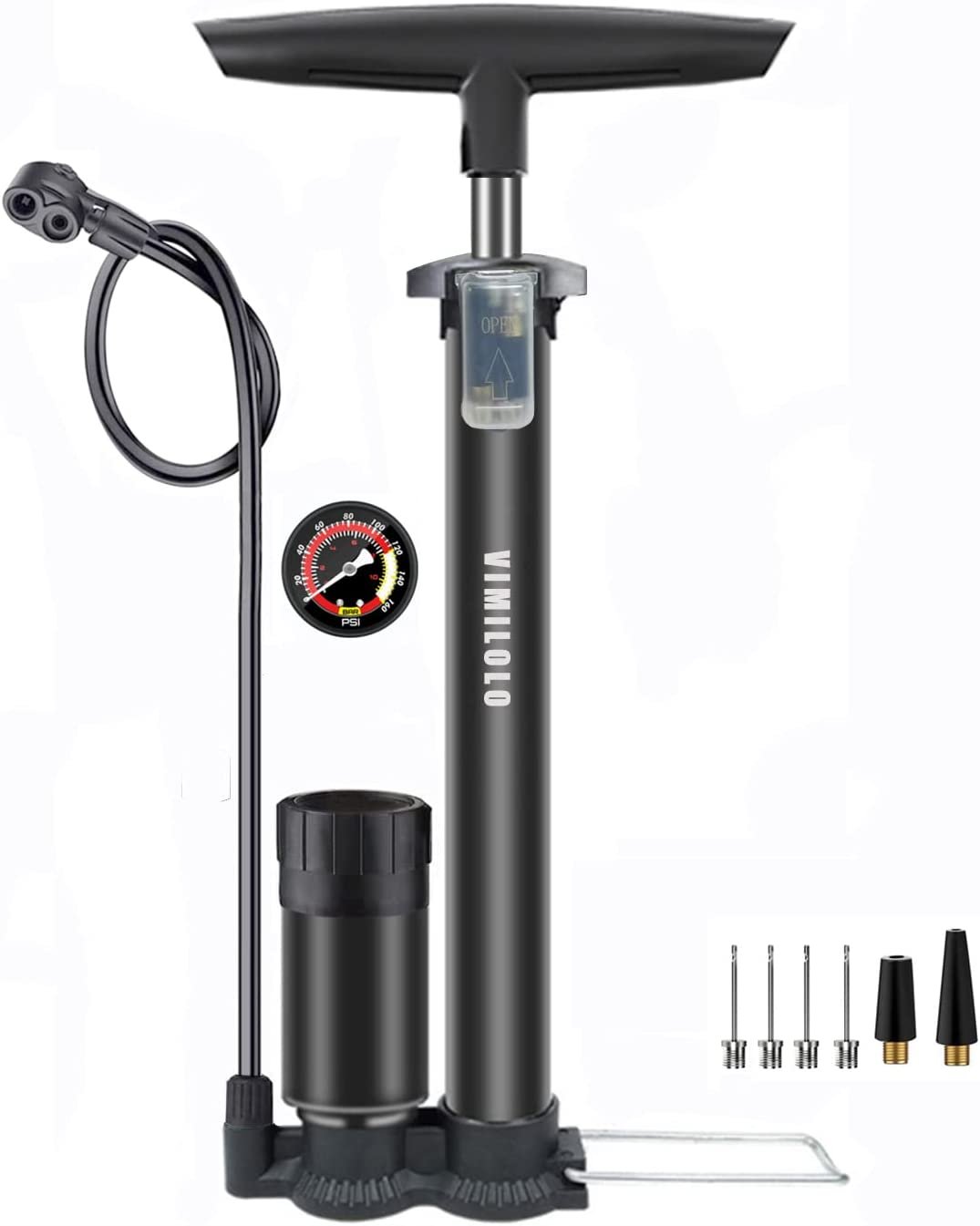 Bike Pump Portable, Ball Pump Inflator Bicycle Floor Pump with High ...