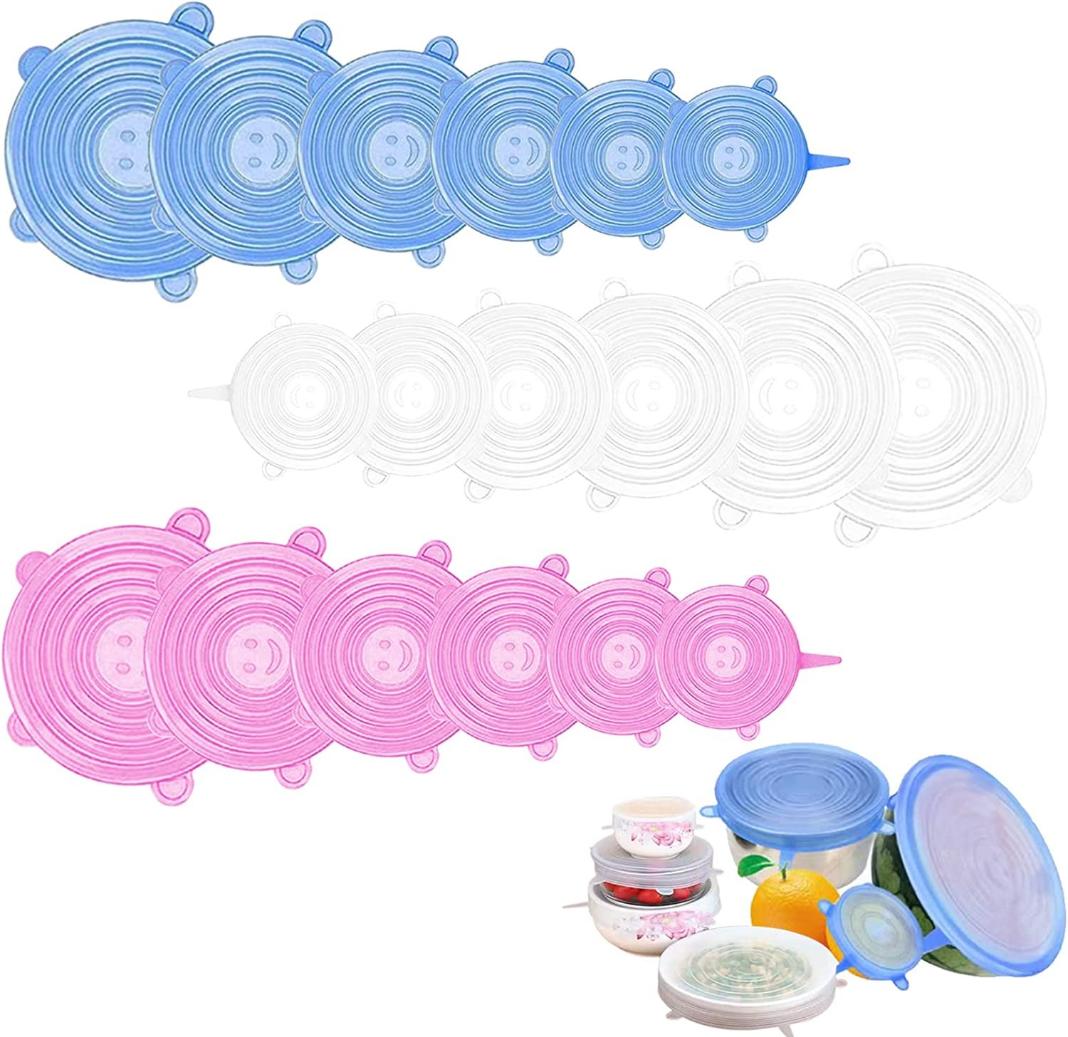 Silicone Stretch Lids, 18 Pack Reusable Silicone Lids Kitchen Food ...