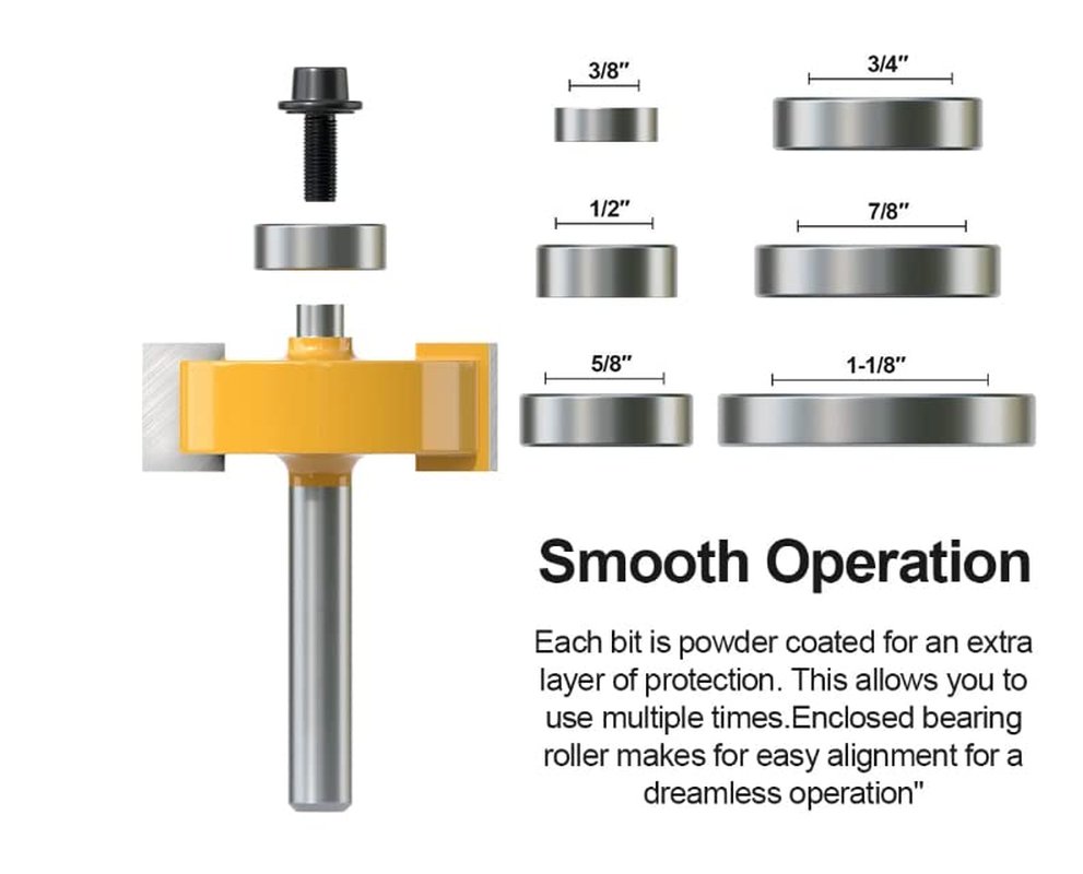 Rabbet Router Bit 1/4 Inch with 6 Bearings,Carbide Tipped Rabbeting ...