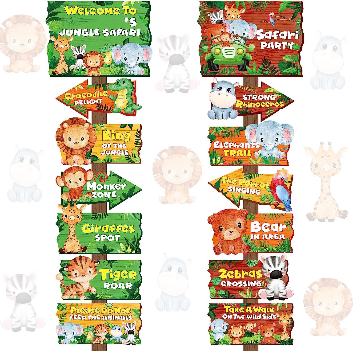 28 Pieces Safari Jungle Party Signs Wild Animal Directional Signs ...