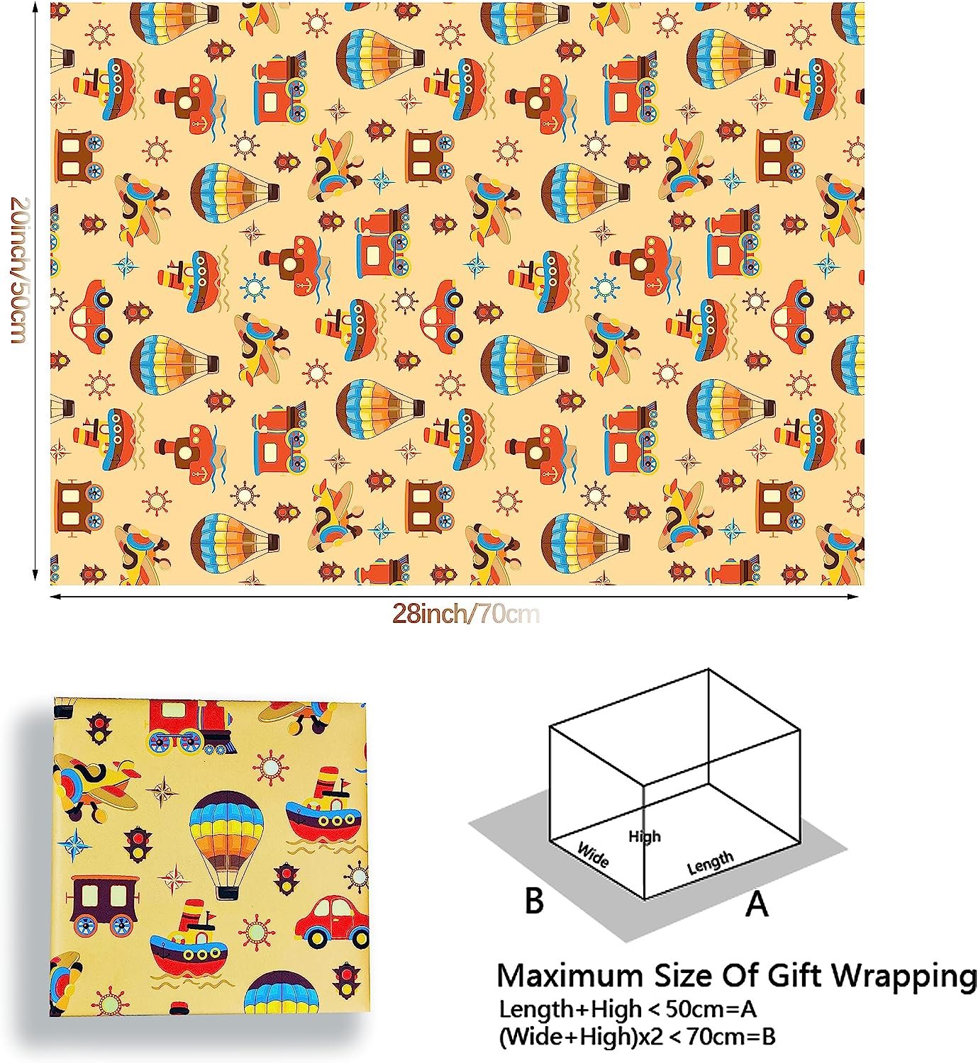 Car Wrapping Paper for Boys Kids Men - 10 Sheets Folded Flat Kraft ...