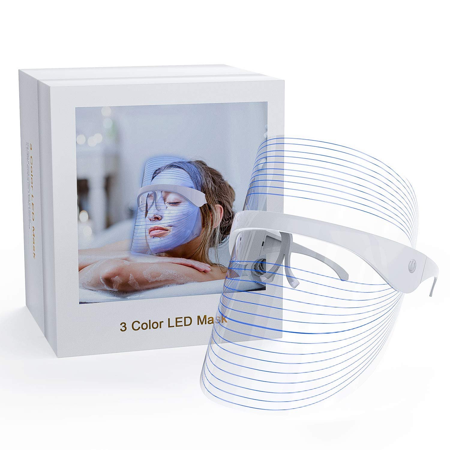 LED Light Facial Mask, 3 Colors Light Facial Photon Beauty Device for ...