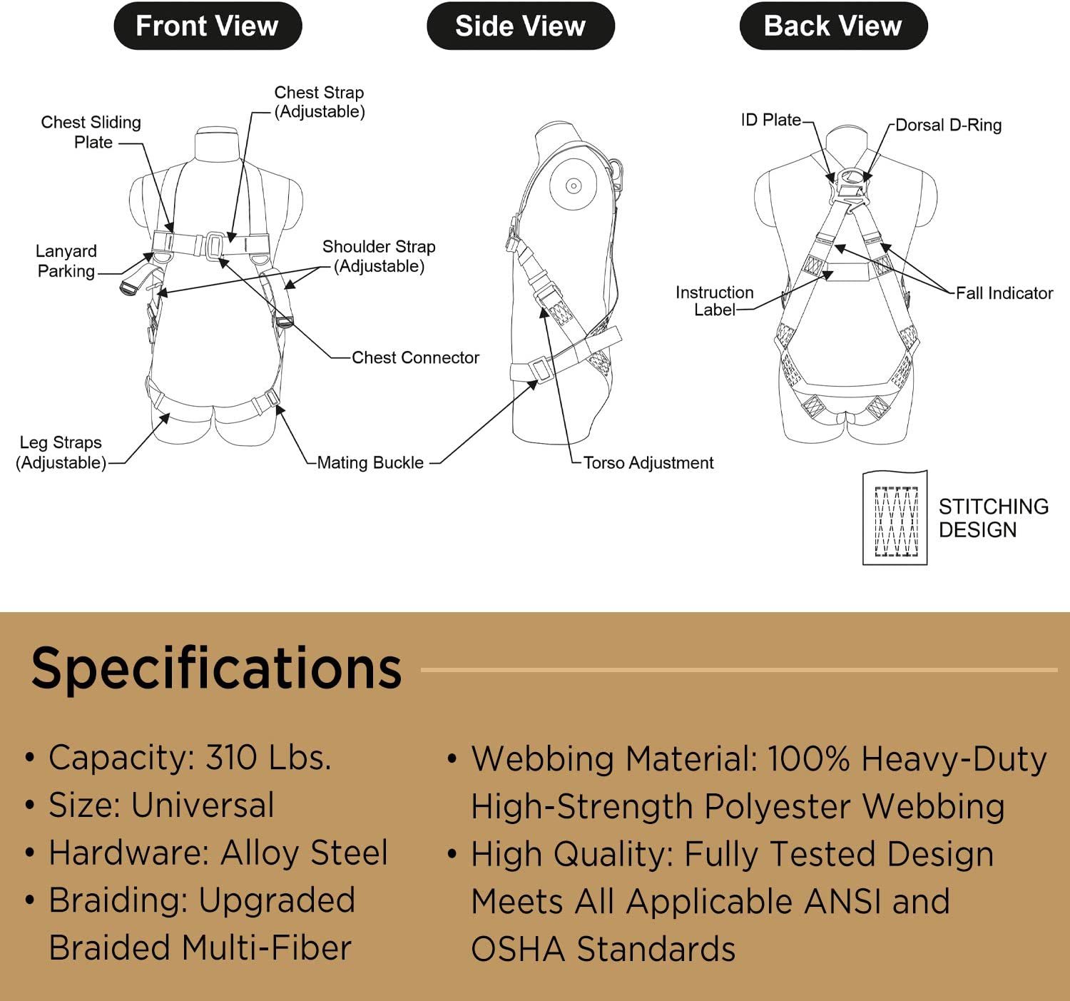Universal Full-Body Fall Protection Safety Harness with Dorsal D-Ring ...