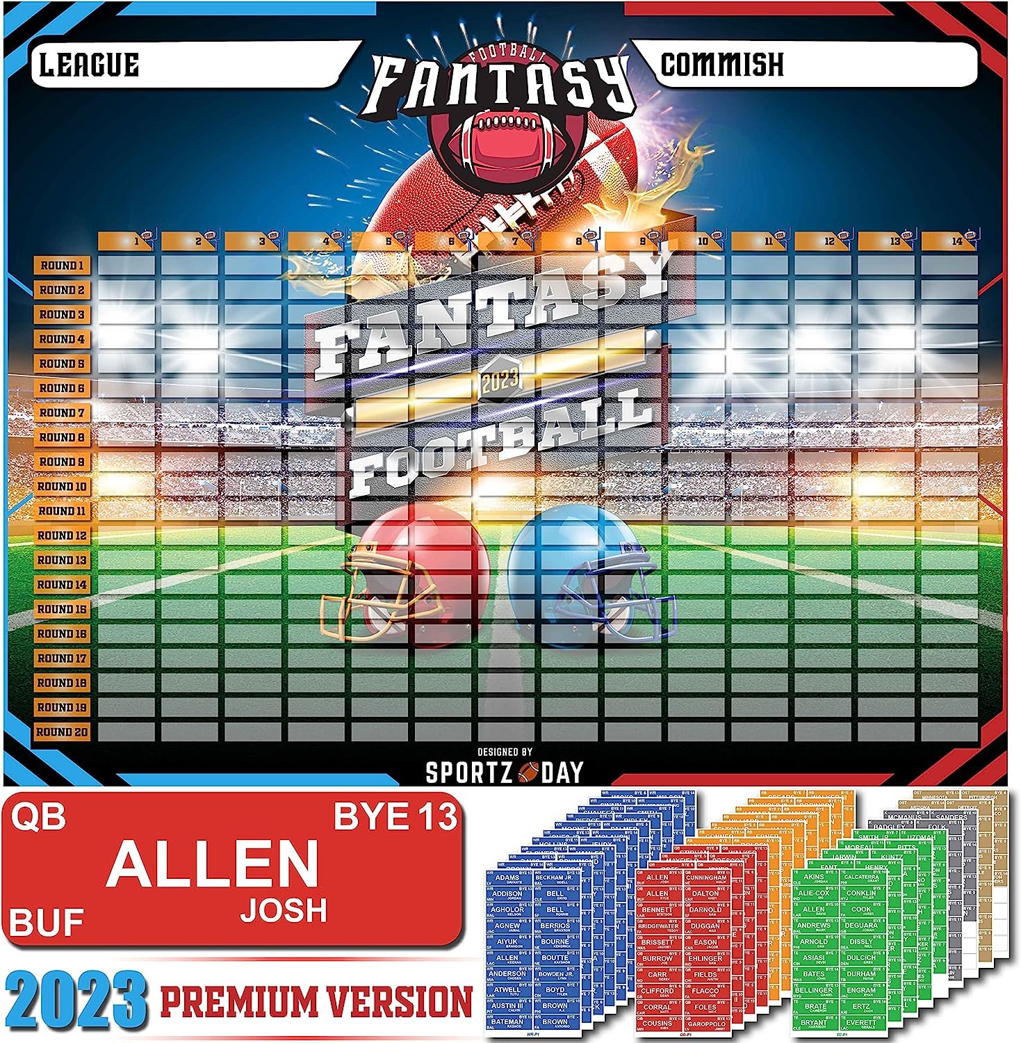 Fantasy Football Draft Board 2023-2024 Kit - Extra Large Set with 596 ...