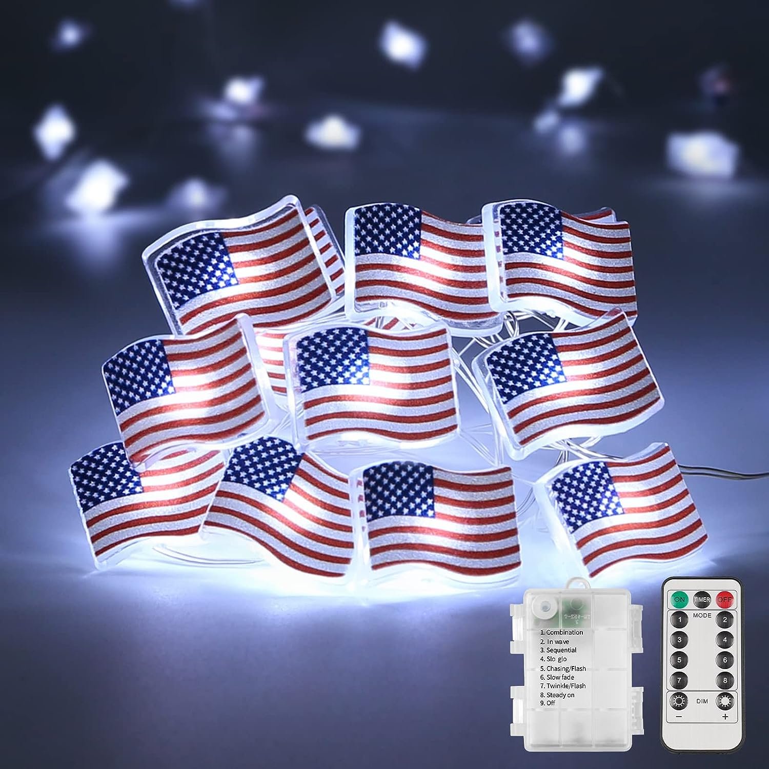 40 LED American Flag Lights String 4Th of July Lights Battery Operated ...