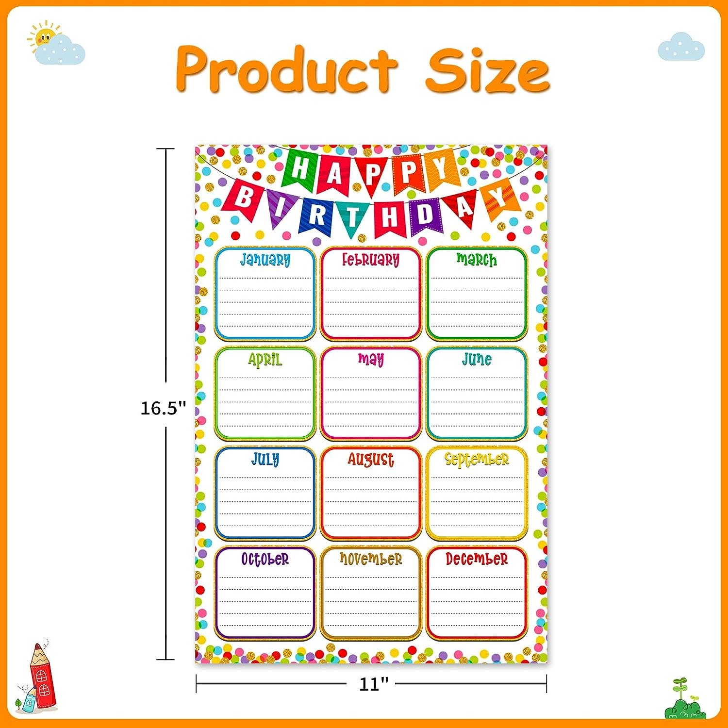 Confetti Happy Birthday Chart Poster for Classroom Decorations Birthday ...