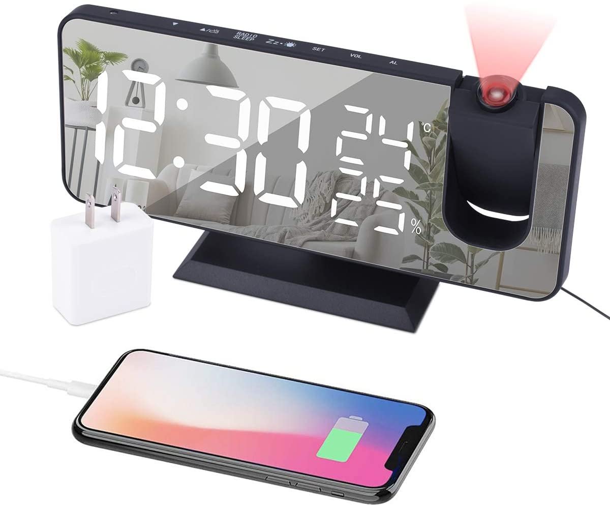 Projection Alarm Clock for Bedroom Ceiling Digital Radio with USB ...
