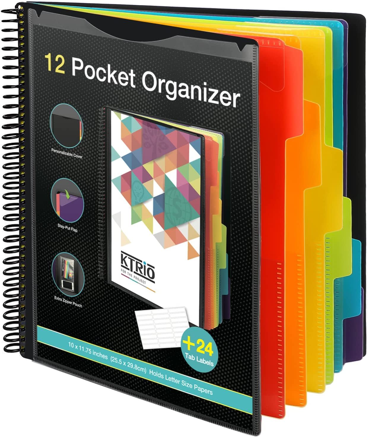 12 Pocket Poly Project Organizer, Binder Organizer Spiral Project ...