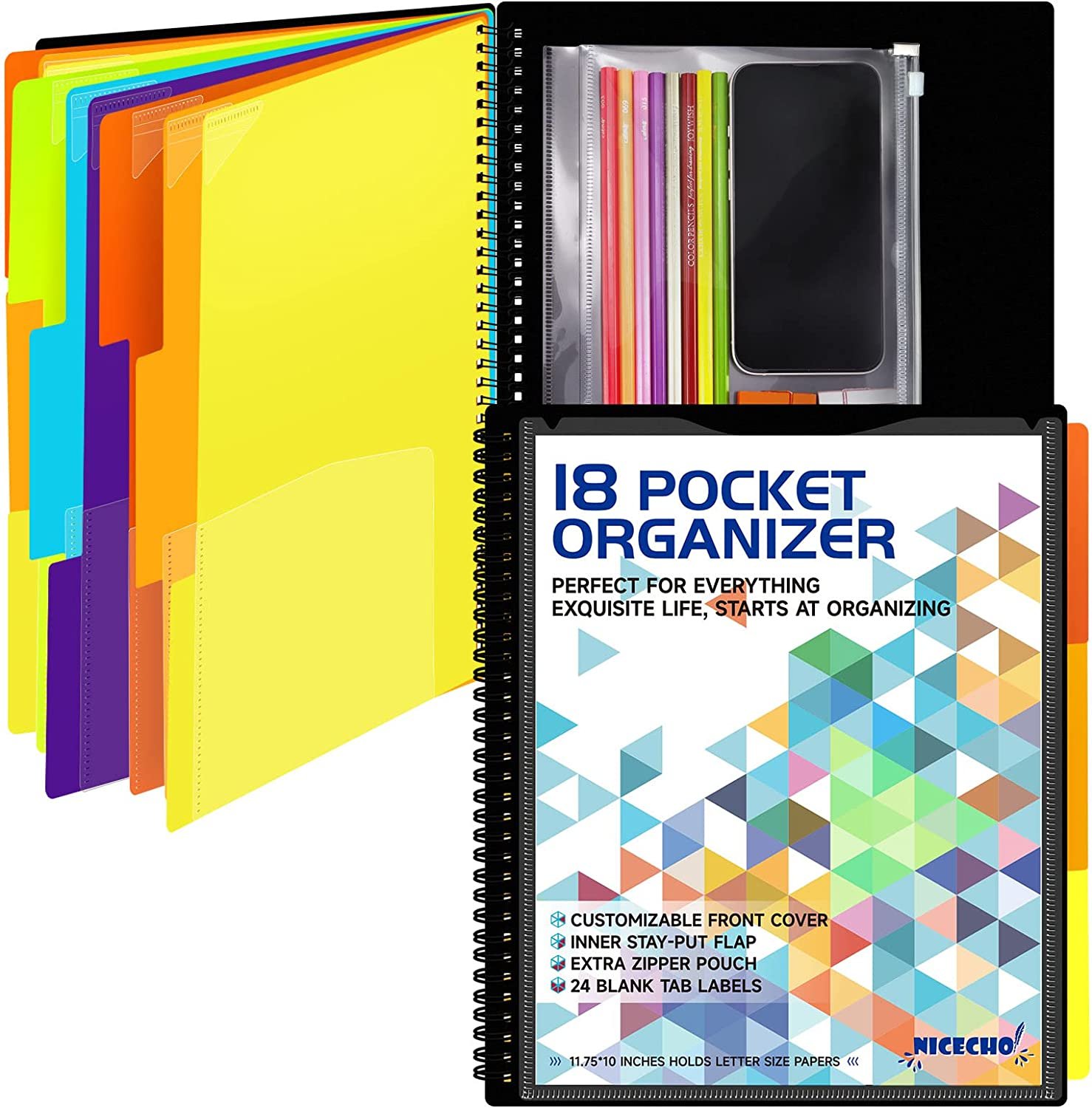 18 Pocket Poly Project Organizer, Spiral Project Folder Binder ...