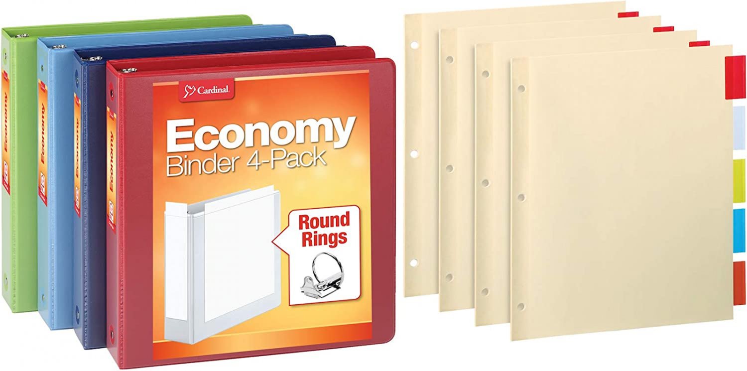 Cardinal 3 Ring Binder Economy Pack with 4 Sets of Binder Dividers, 1.5 ...