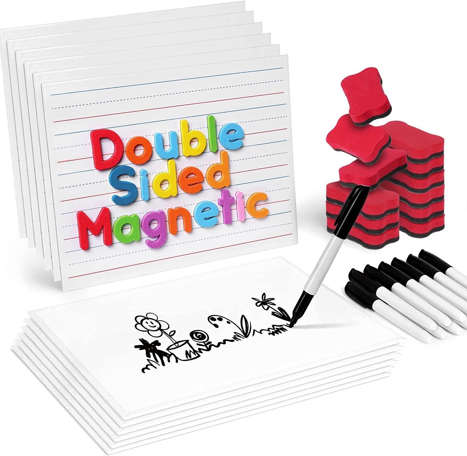 Magnetic Small White Board Set - Double Sided Magnet Dry Erase Ruled ...