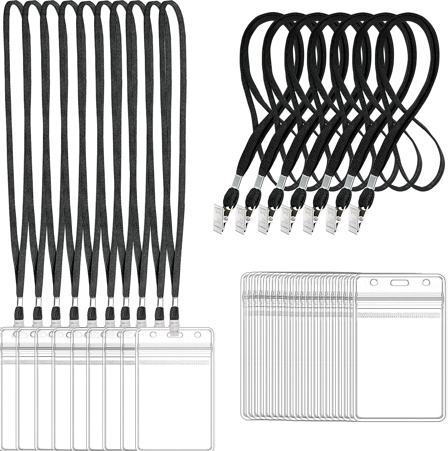 100Pcs Clear Plastic Name Tags Badge ID Card Holders and 100Pcs Black ...