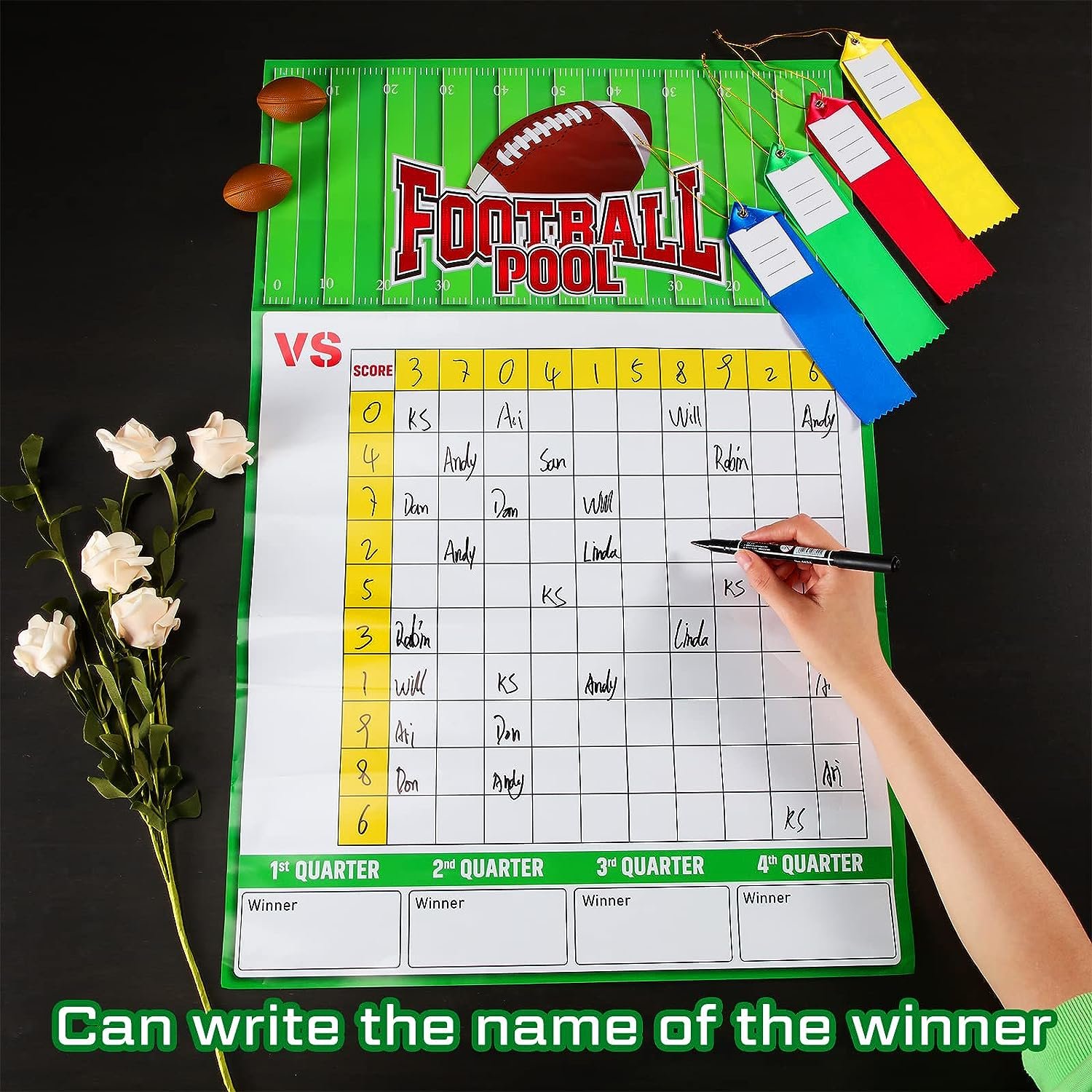 5 Sheet Football Pool Board 20 Pcs Award Ribbons with Card 18" X 27 1/2 ...