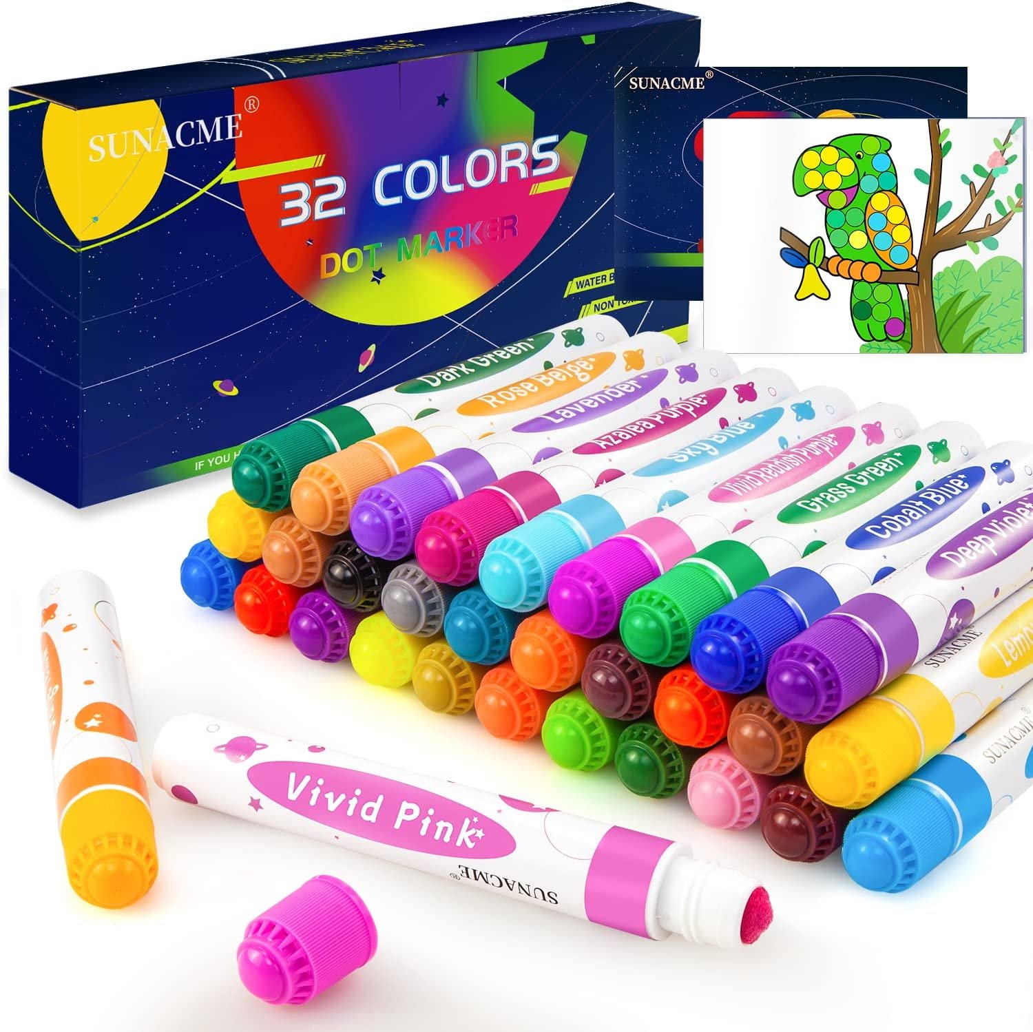 Washable Dot Markers, 32 Colors Bingo Daubers for Toddlers Kids ...