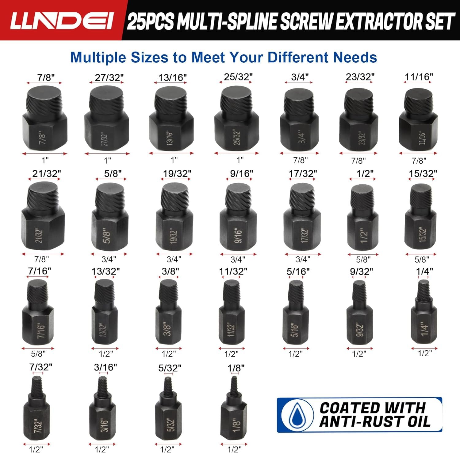 Screw Extractor Set Hex Head Multi-Spline Easy Out Bolt Extractor Set ...