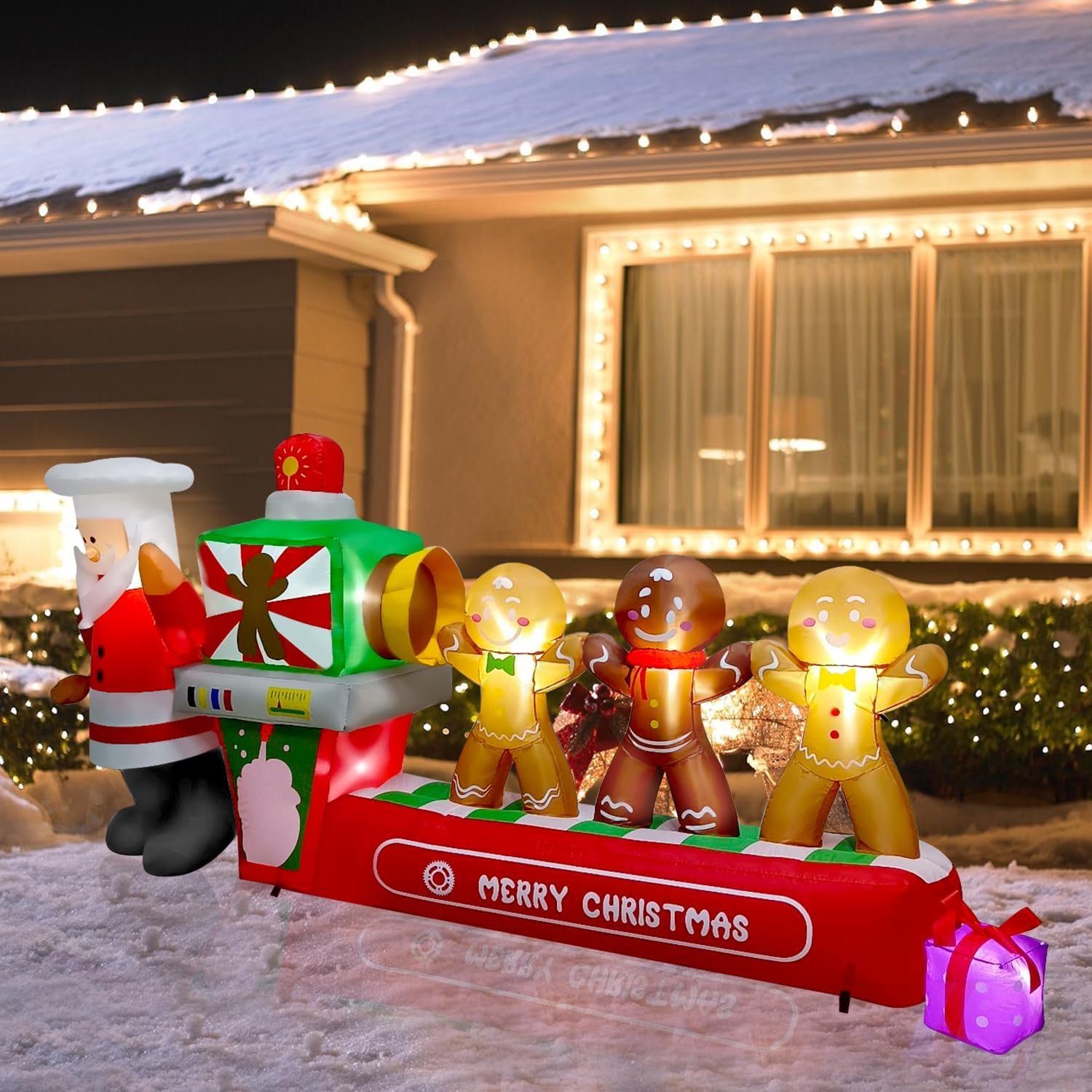 10 FT Christmas Inflatables Gingerbread Man Cookies Made by Chef Santa ...